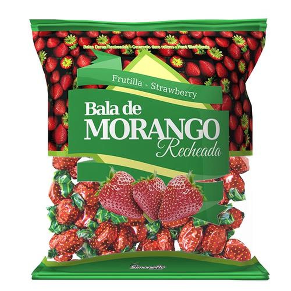 Bala Morango Recheada 500g (caixa com 25 pacotes) | Martins Atacado