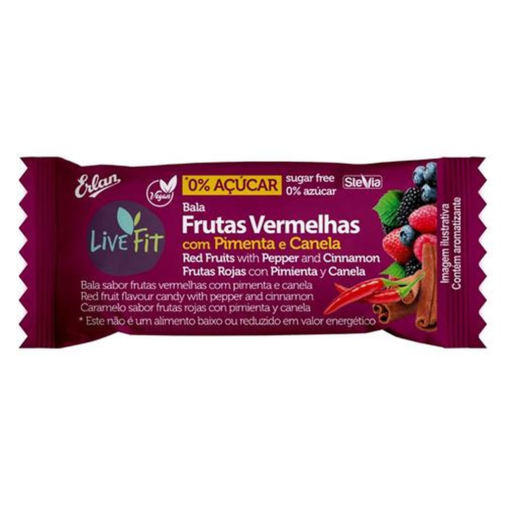 Bala LiveFit Zero Açúcar Frutas Vermelhas com Pimenta e Canela - Caixa ...