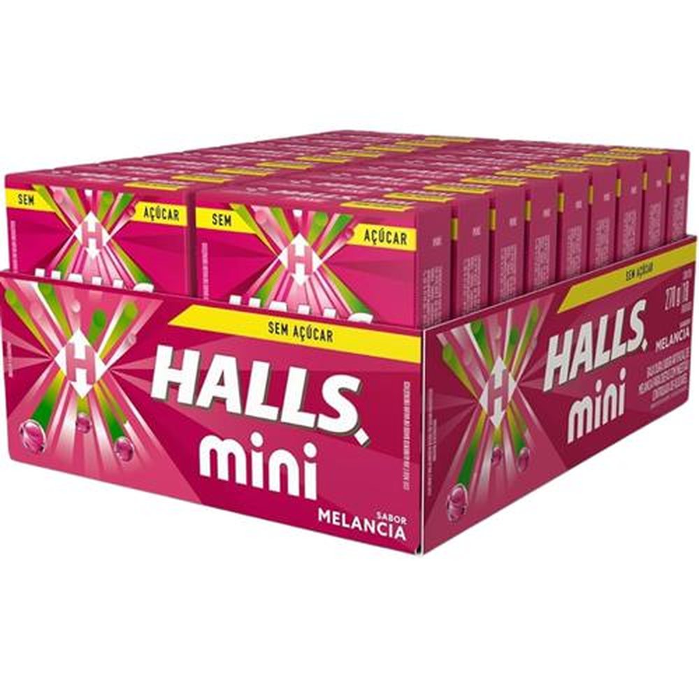 Bala Halls Mini Sem Açúcar Sabor Melancia Display Com 18 Unidades ...