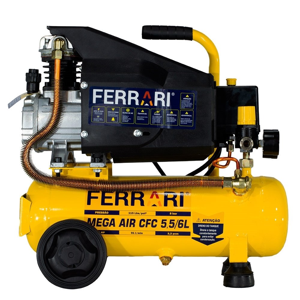 Compressor de ar Ferrari Mega Air CFC 5,5 PES, 6 Litros, 1 HP, 220V ...