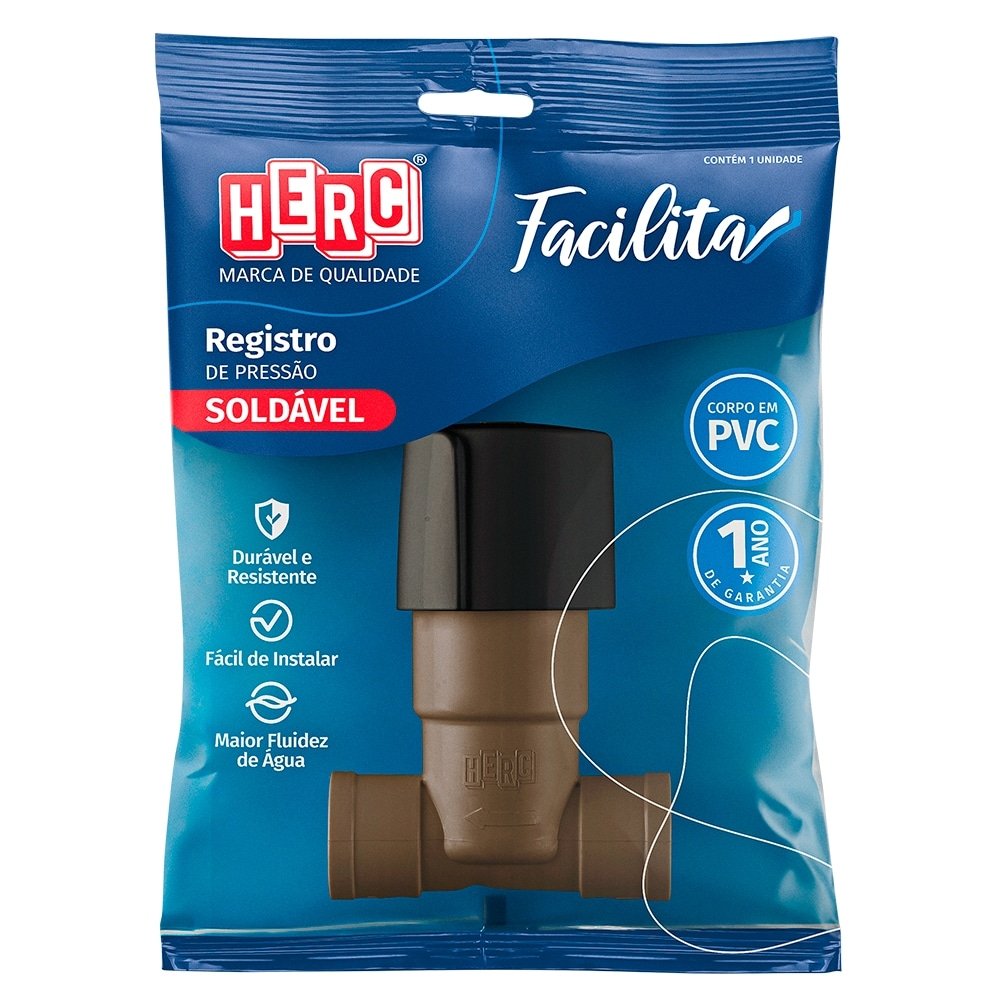 Registro Herc PVC Soldável sem Canopla Facilita 25mm Marrom com Volante ...