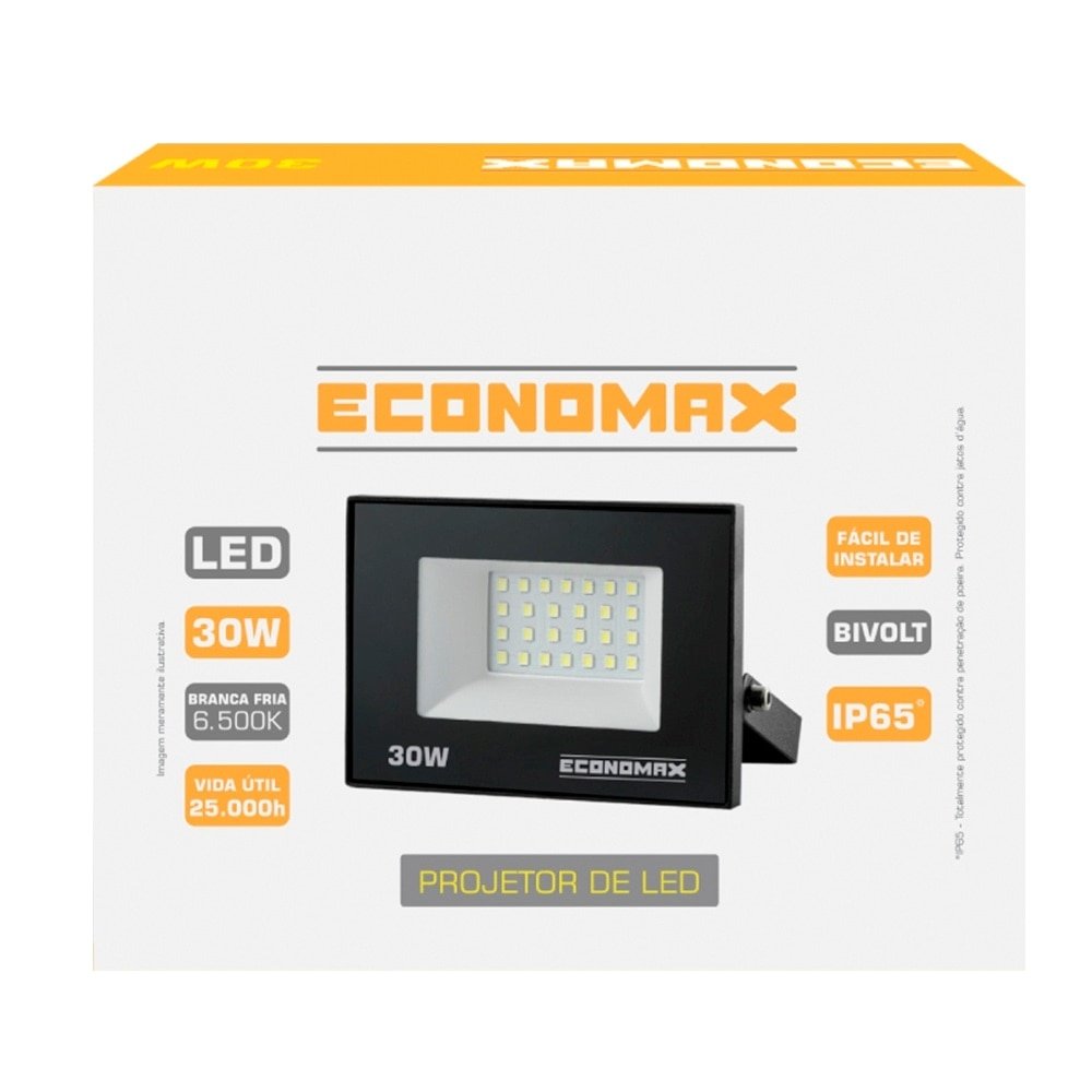 Refletor Economax Led 30W Slim Preto 6,5K 1800H | Martins Atacado
