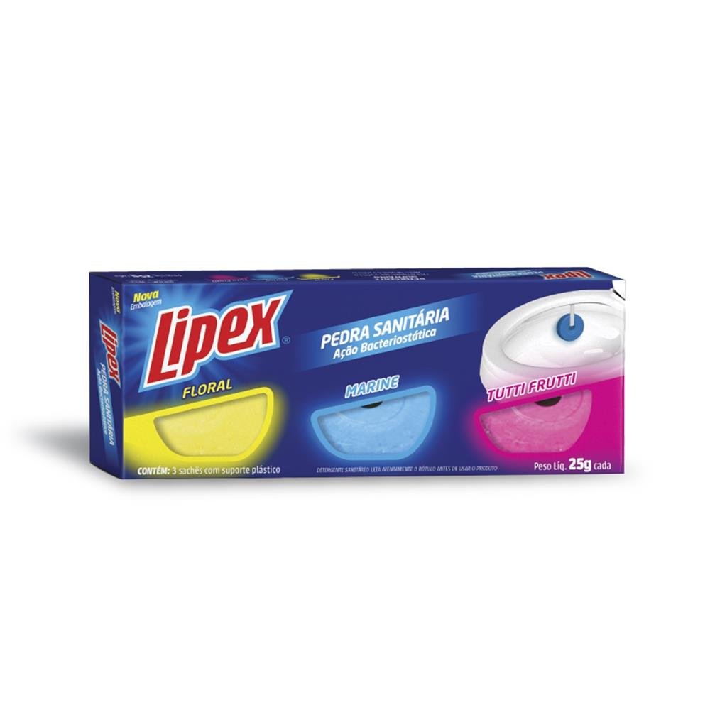 Pedra Sanitária LIPEX Cartucho com 3 - 25gr -Fragrâncias Floral, Marine ...