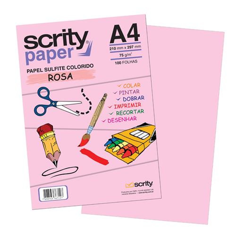 Papel A4 Scrity Color Rosa 75G 210X297 25 Pacotes Com 100 Folhas ...