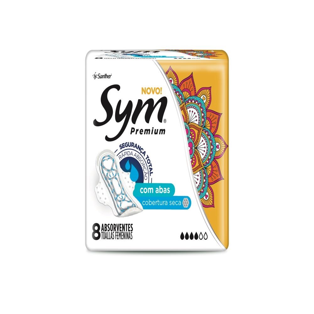 Absorvente Sym Premium Seca com Abas - Embalagem c/ 8 Unidades ...