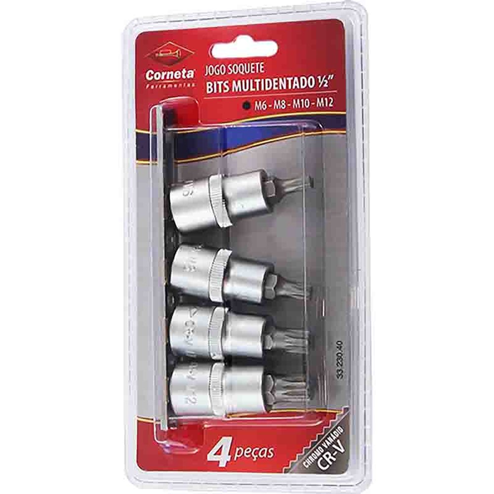Soquete Bits Multidentada 1/2 Jogo Com 4 Pecas - Corneta | Martins Atacado