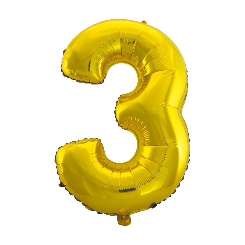 Balão número 3 três 30 Polegadas Dourado Brilhoso | Martins Atacado