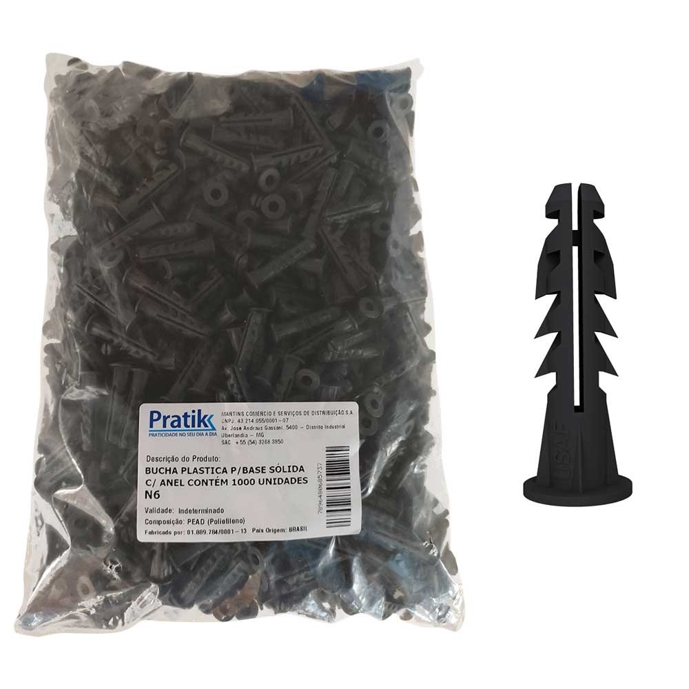 Bucha Plástica Pratik Fixação Base Sólida N6 com Anel Cinza - Embalagem ...