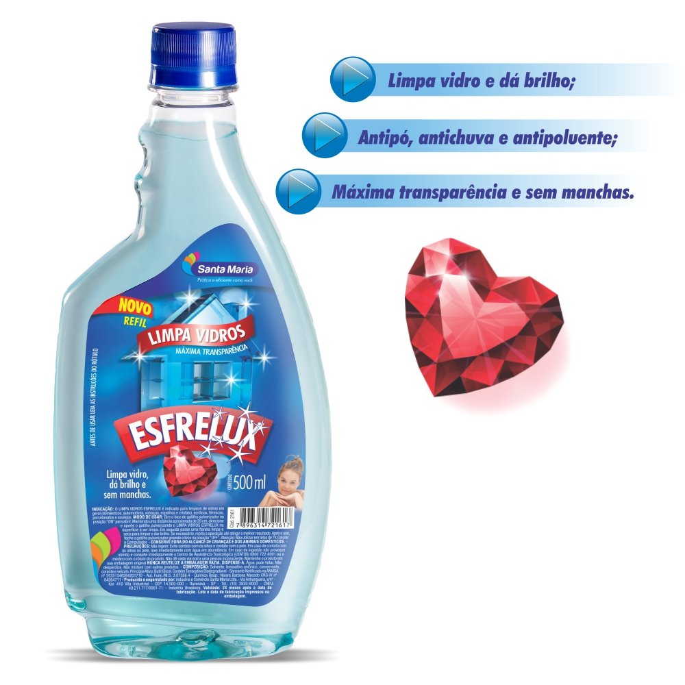 Caixa Com 12 Unidades De Limpa Vidros Esfrelux Refil 500 ml | Martins ...