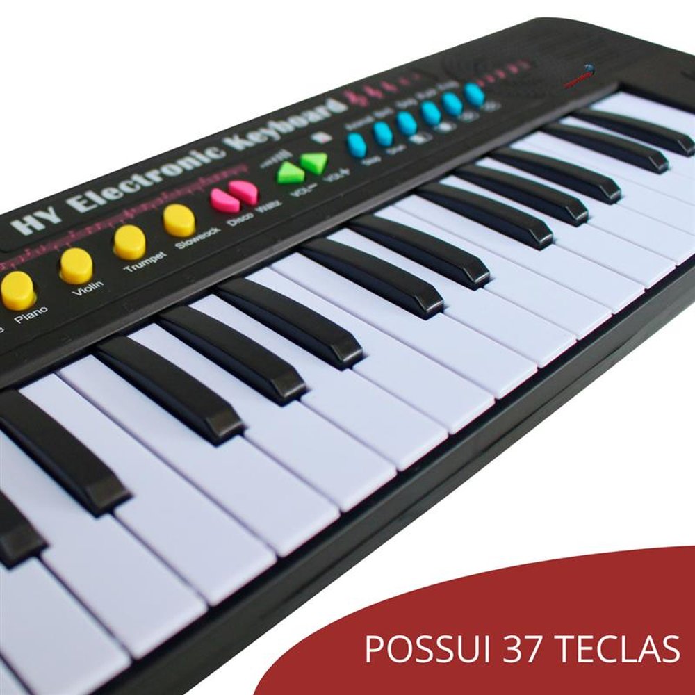 Teclado Musical 37 Teclas Iniciante com Microfone e 6 Musicas Gravadas ...