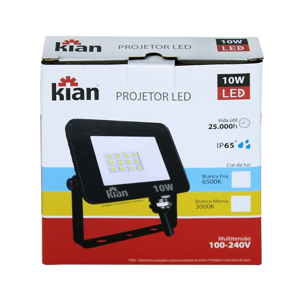 Refletor Kian Led 10W Slim Preto 6,5K 800H | Martins Atacado