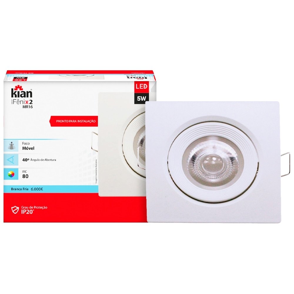 Spot Led Kian Fenix II Quadrado Embutir MR16 5W 6,0K | Martins Atacado