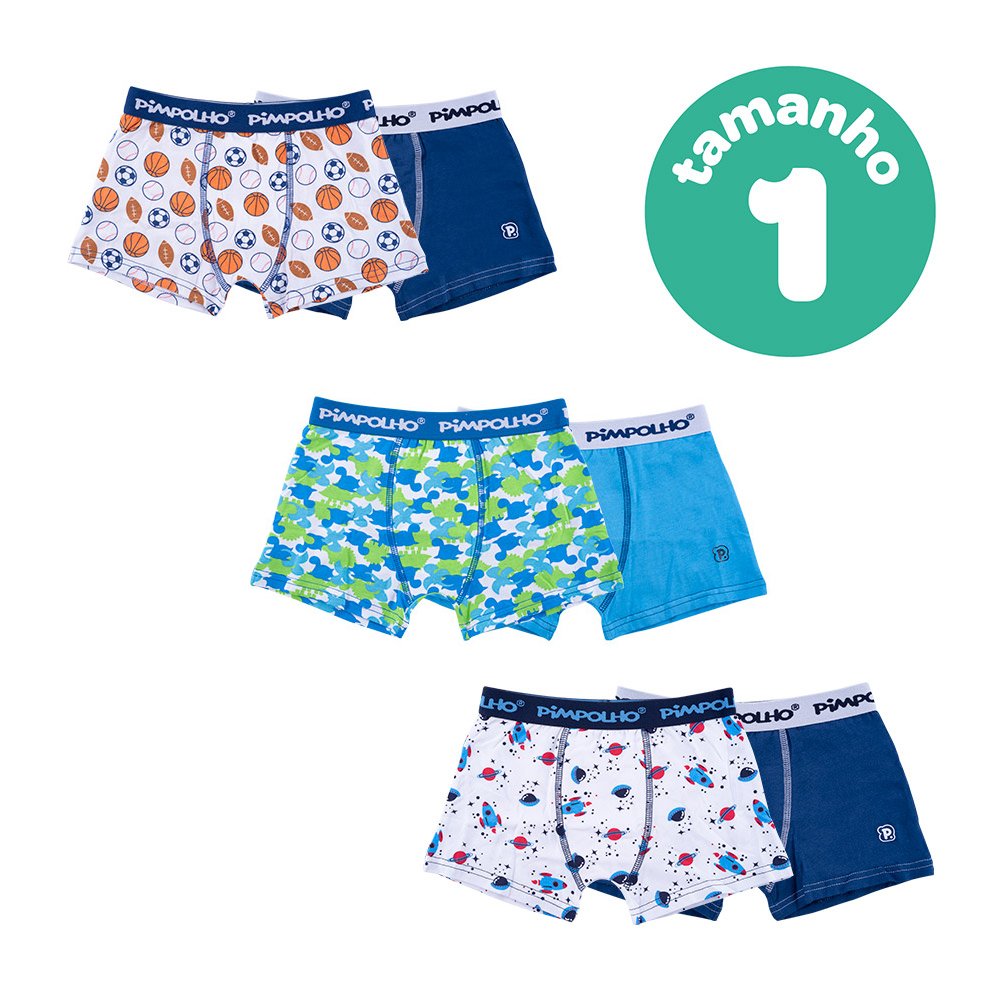 Pack Com 6 Kits Cueca Boxer Infantil Kit Com 2 Peças 01 Ano Masculino ...