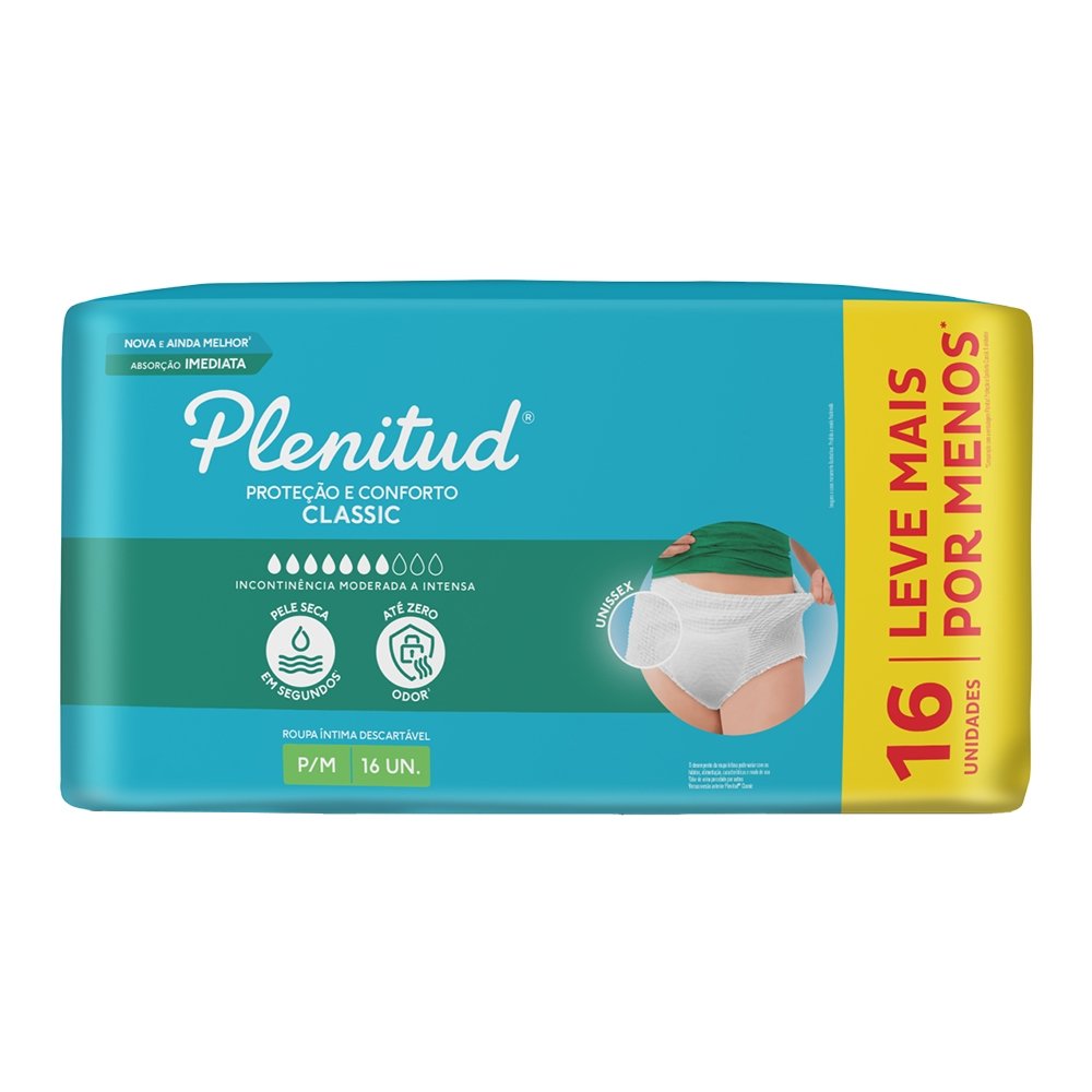 Roupa Íntima Plenitud Classic Intensa Tamanho P/M - 2 Embalagens com 16 Fraldas - Total 32 Tiras ...