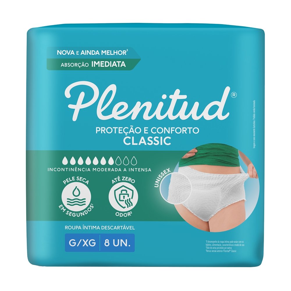 Roupa Íntima Plenitud Classic Intensa Tamanho G/XG - 4 Pacotes com 8 ...