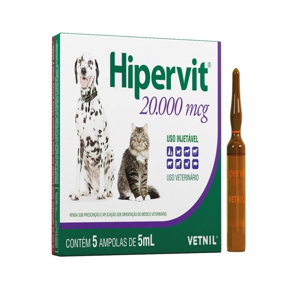 Hipervit Suplemento Vtamínico Vetnil Injetável 20000 MCG 5ml Embalagem ...