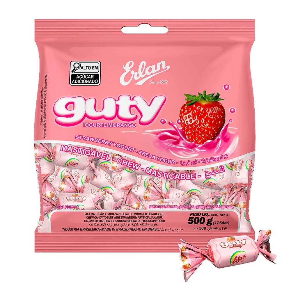 Bala Erlan Mastigável Guty Morango 500g | Martins Atacado