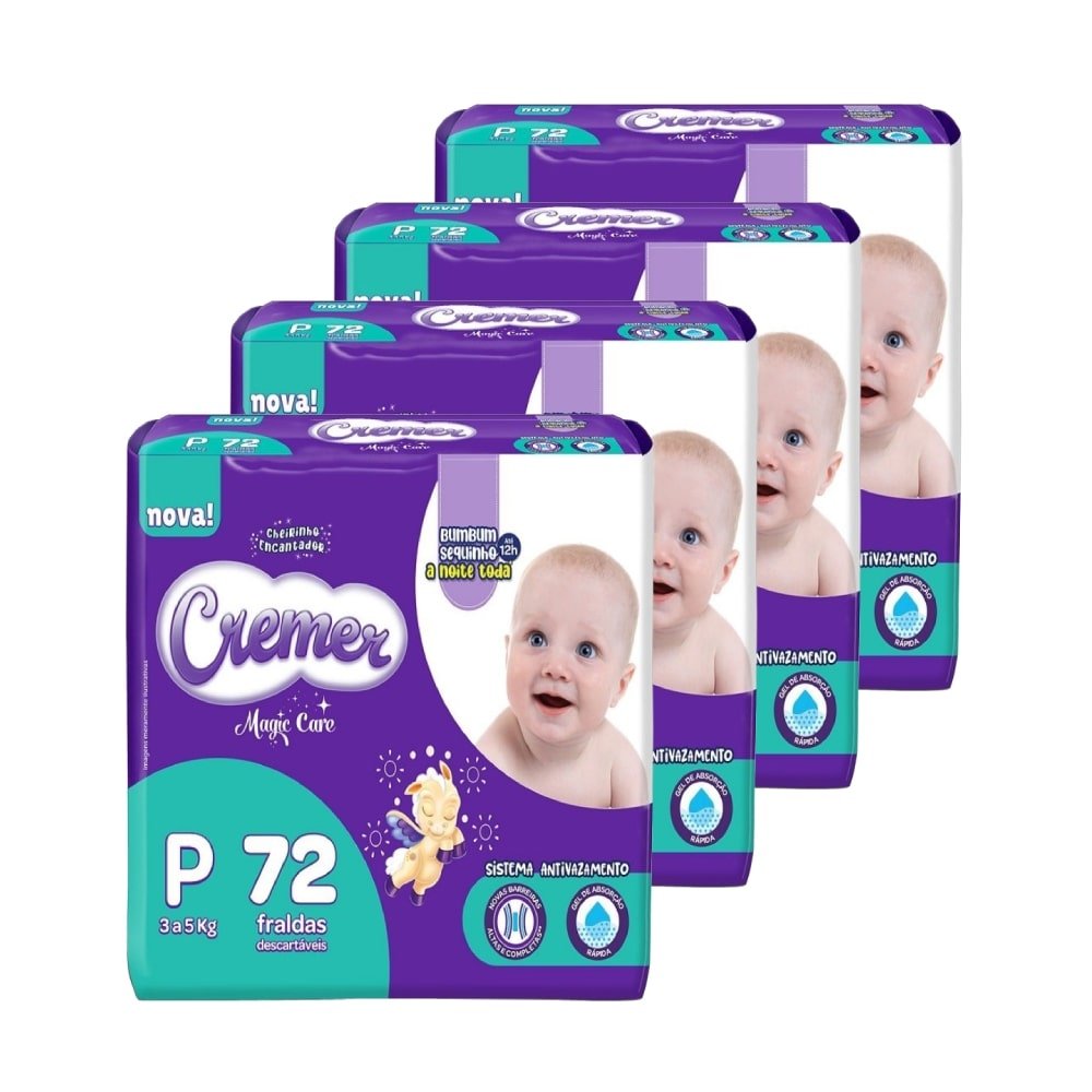 Fralda Descartável Cremer Magic Care Hiper Pequena 4 Pacotes c/ 72 ...