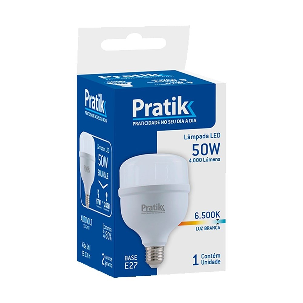 Lâmpada Led Pratik 50W E27 6.5K Branca 25000h 4000 Lúmens Normatizada ...