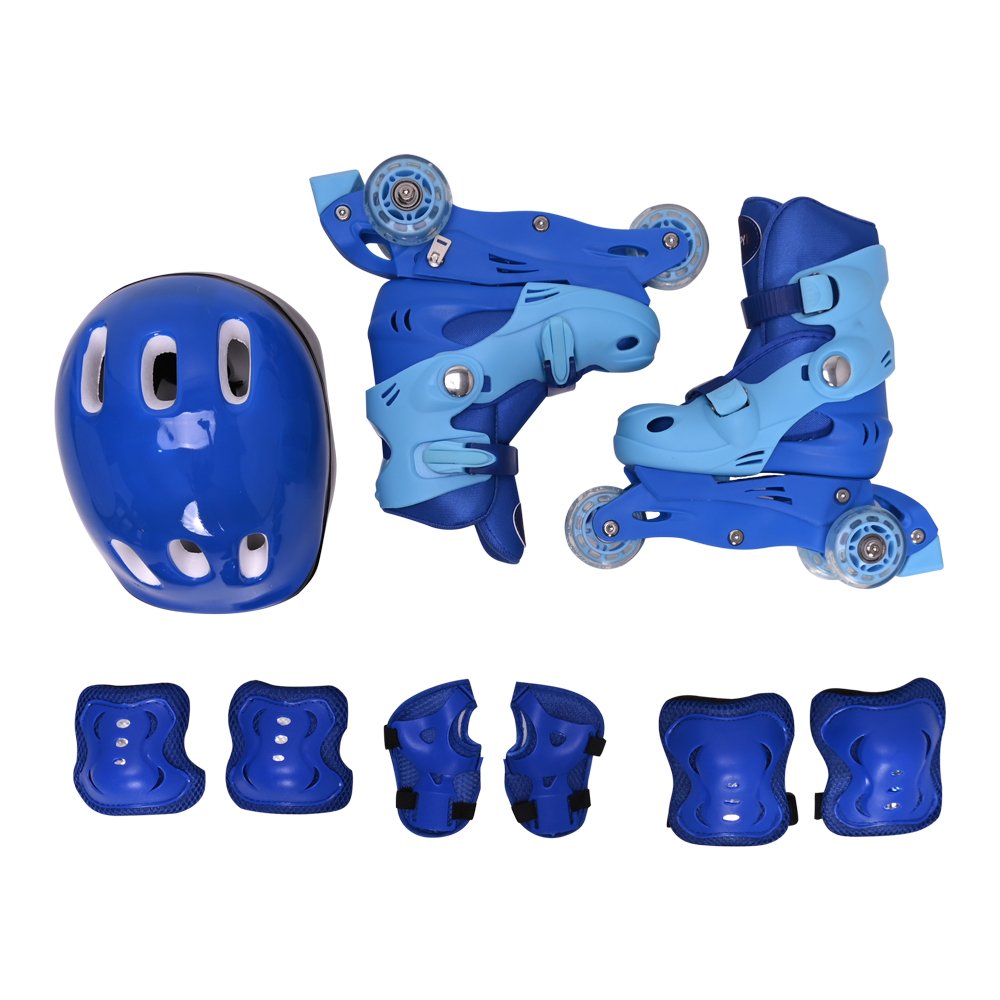 Kit Patins In Line Ajustável Azul Tamanho 30-33 Com Itens de Proteção ...