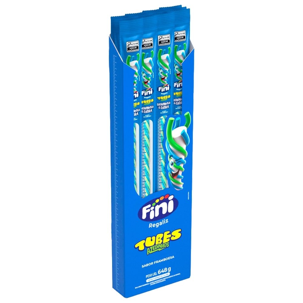 Bala Fini Regaliz Tubes Desenrola e Estika Framboesa Citrus 27g - Embalagem com 24 Unidades ...