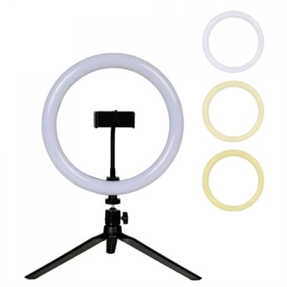 Ring Light Led 10 8W 3000K/4200K/6500K Preta 5V Usb C/ Tripe 19Cm E ...