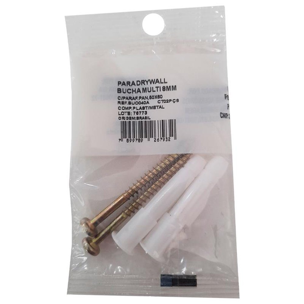 Bucha Plástica Multiuso Drywall Bloco Oco 8mm Com Parafuso Panela - 2 ...