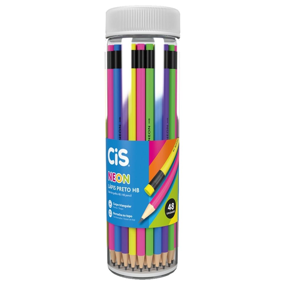 Lápis Cis Grafite Preto Neon com Borracha - Embalagem com 48 Unidades ...