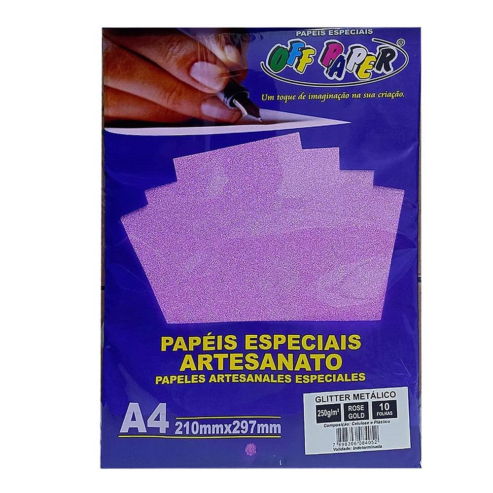 Papel Glitter Metalico Off Paper Rose Gold A4 250G 10 Folhas | Martins Atacado
