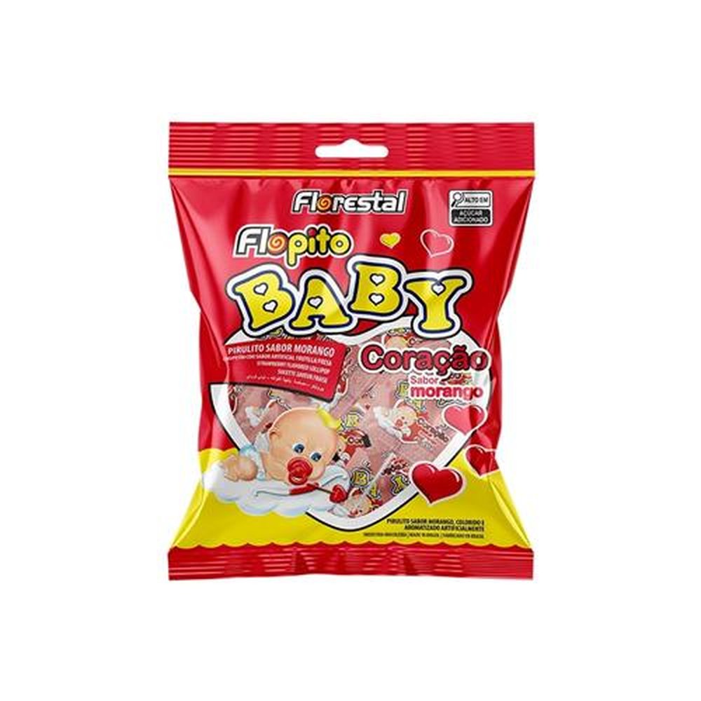 Pirulito Florestal Flopito Baby Coração Morango 200g | Martins Atacado