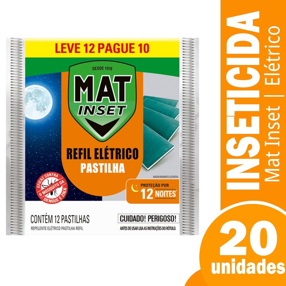 Inseticida Elétrico Mat Inset em Pastilha Refil - 20 Embalagens com 12 ...